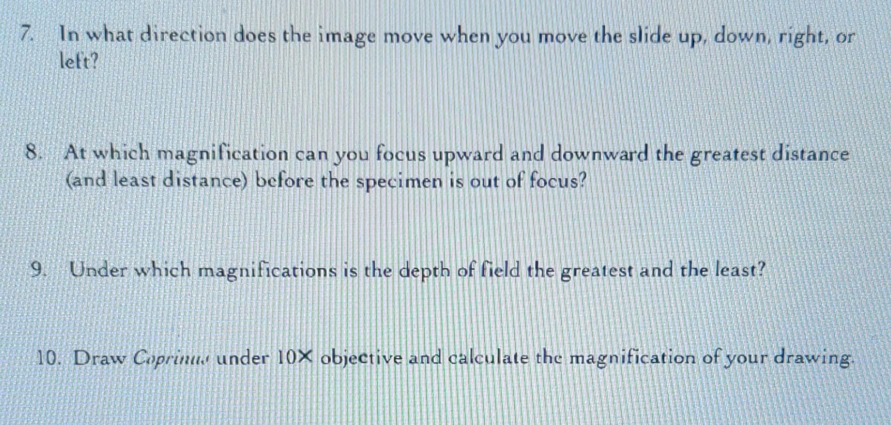 Solved Part 1: Microscopy 1. Ocular magnification X | Chegg.com