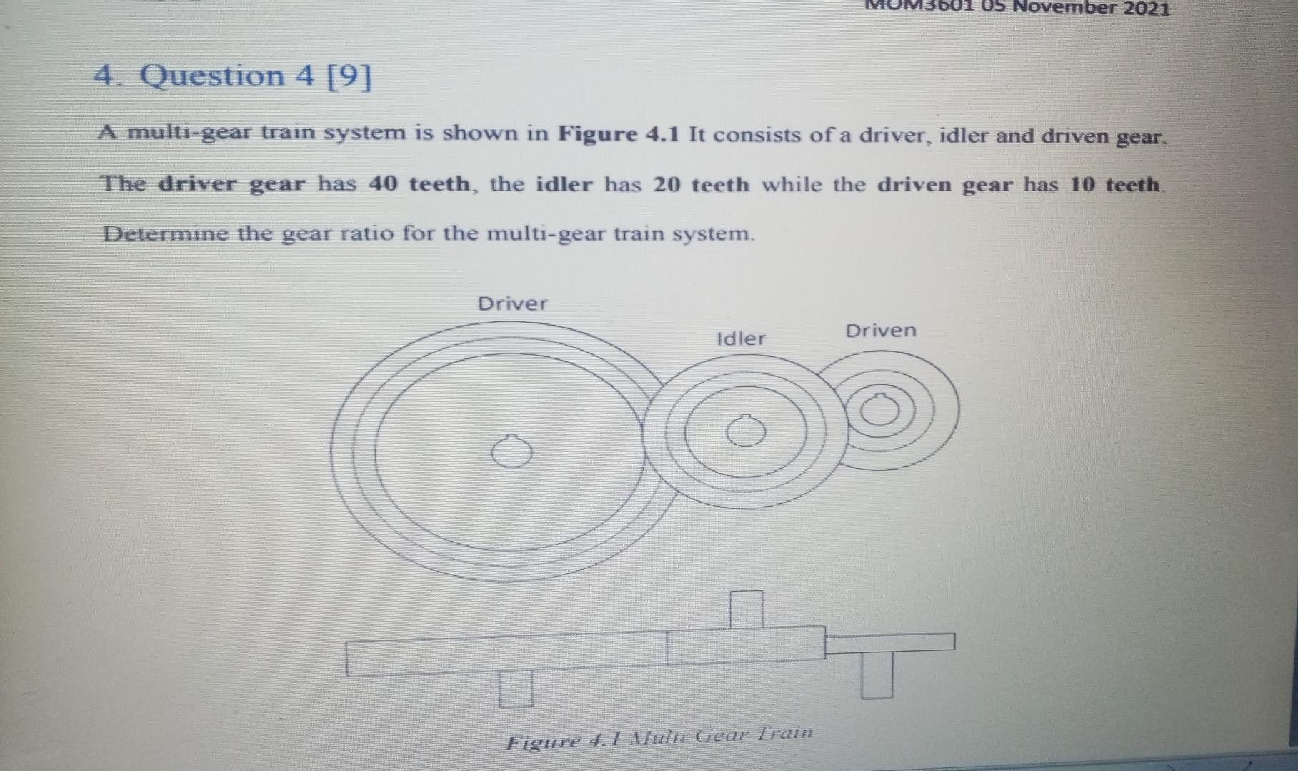 Solved 601 05 November 2021 4. Question 4 [9] A multi-gear | Chegg.com