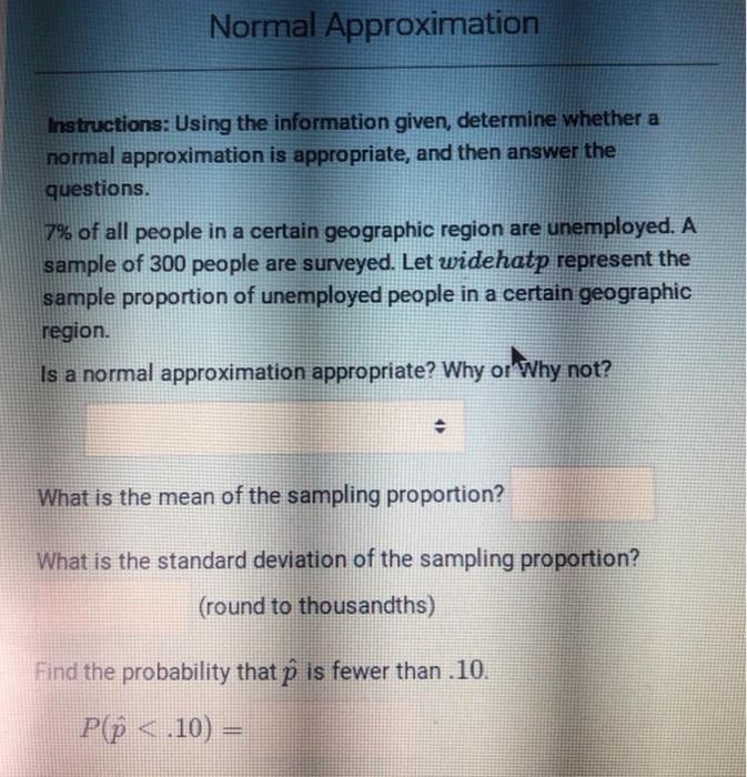 Solved Normal Approximation Instructions Using The