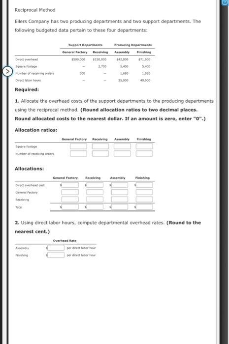 Solved Reciprocal Method Eilers Company has two producing | Chegg.com