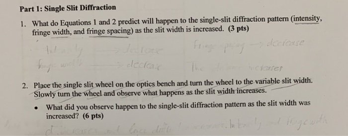 Solved Part 1: Single Slit Diffraction 1. What do Equations | Chegg.com