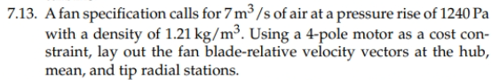 Solved 7.13. ﻿A fan specification calls for 7m3s of ﻿air at | Chegg.com