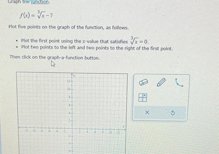 Solved Graph the unction. f(x)=3x−7 Plot five points on the | Chegg.com