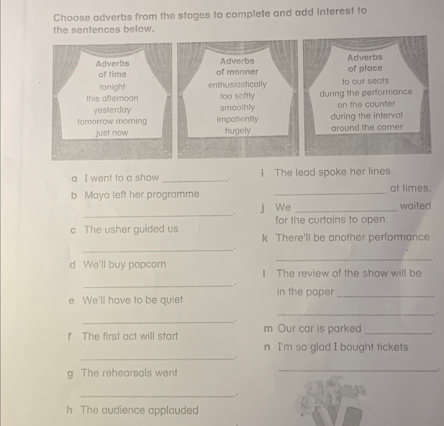 Choose adverbs from the stages to complete and add | Chegg.com