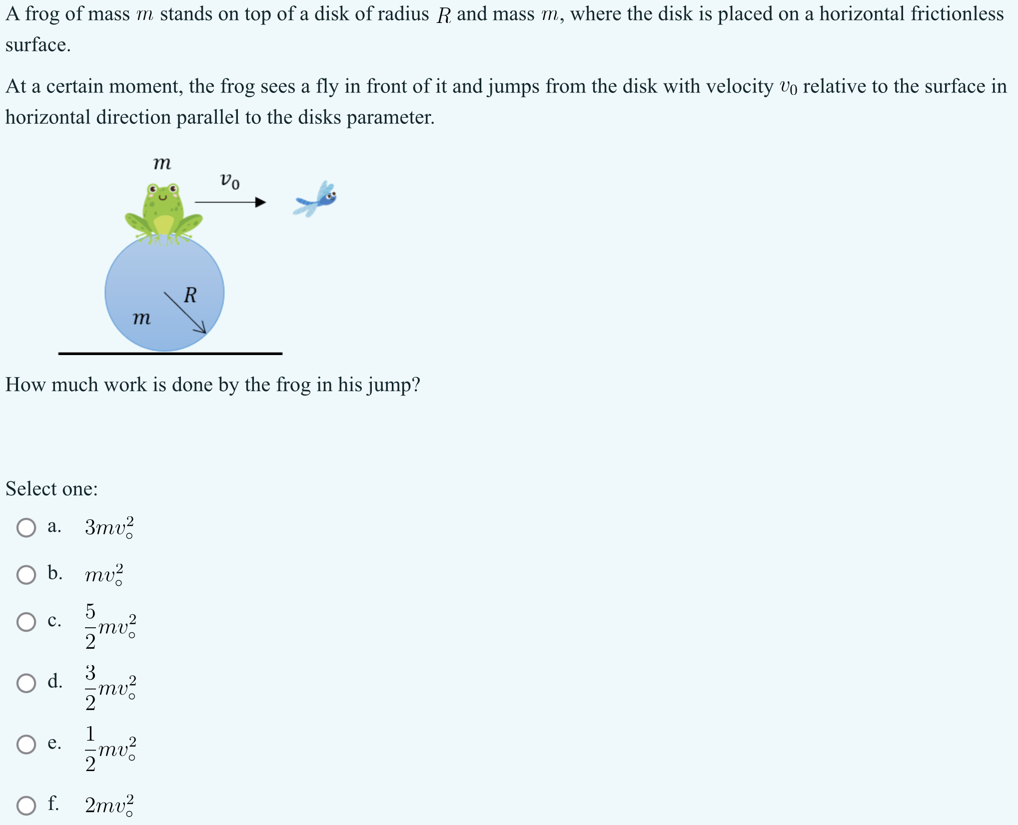 Solved A frog of mass m ﻿stands on top of a disk of radius R | Chegg.com