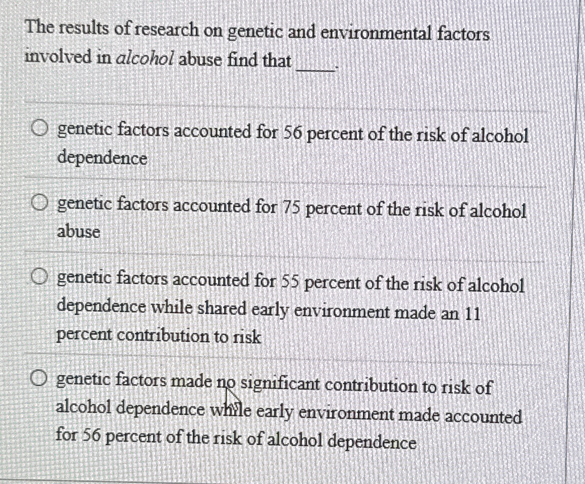 Solved The results of research on genetic and environmental | Chegg.com