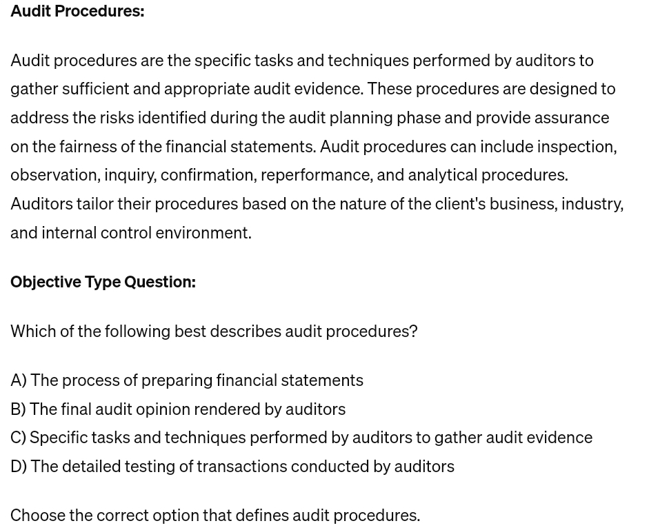 Solved Audit Procedures:Audit procedures are the specific | Chegg.com