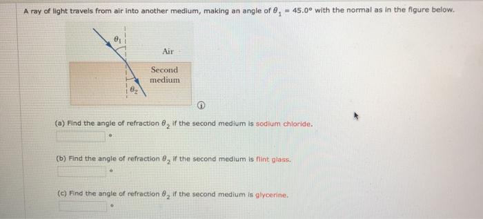 Solved A ray of light travels from air into another medium, | Chegg.com