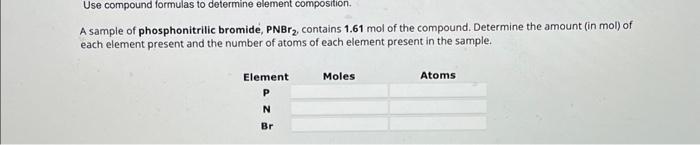 Solved Use compound formulas to determine element | Chegg.com