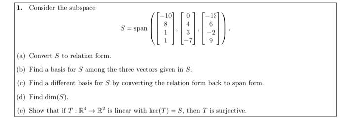 Solved 1. Consider the subspace | Chegg.com