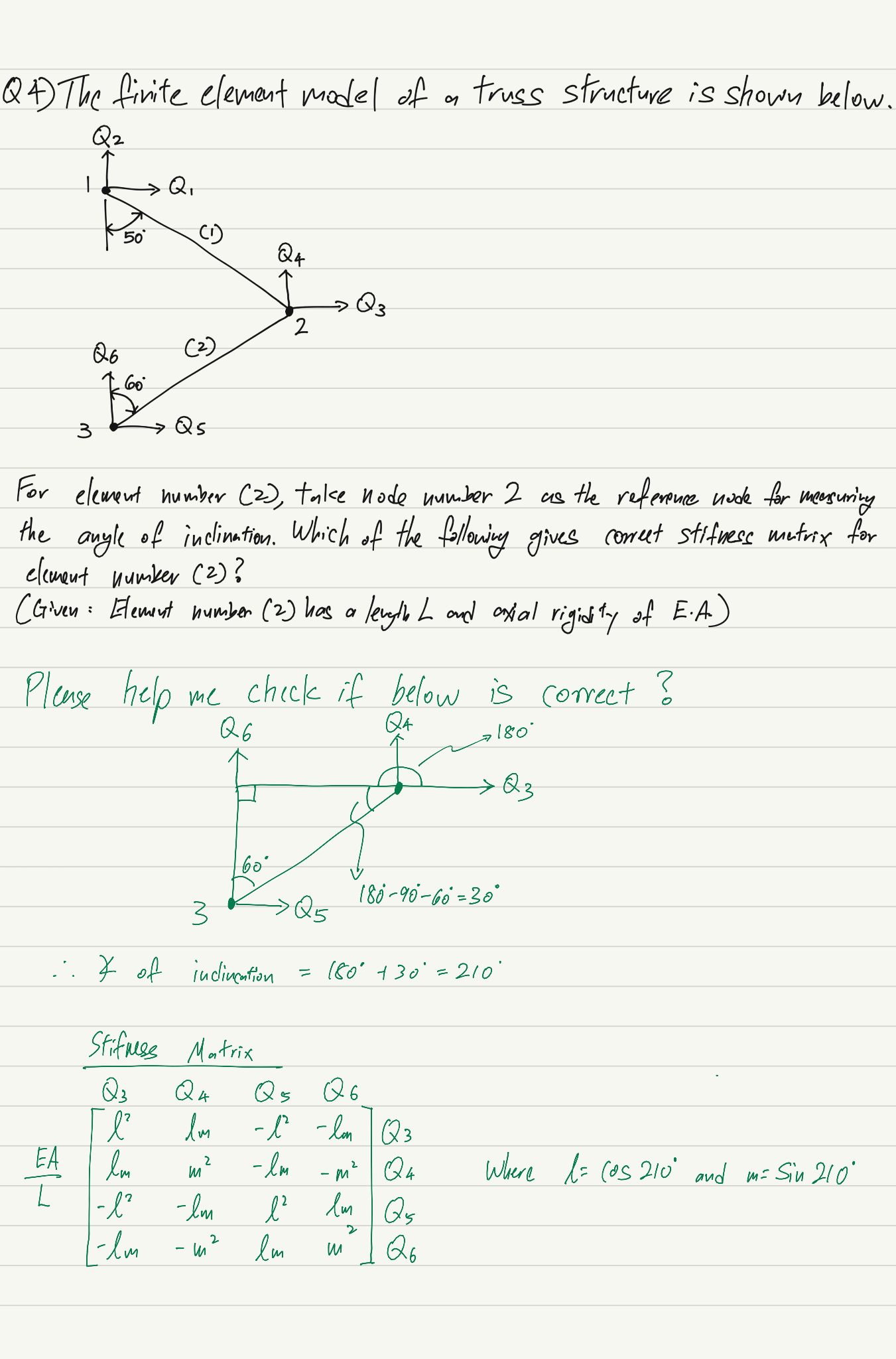 Solved finite element model - ﻿stifness matrix | Chegg.com