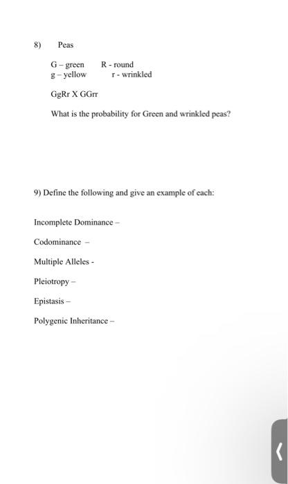 Solved 8) Peas G-green g-yellow GgRr X GGrr What is the | Chegg.com
