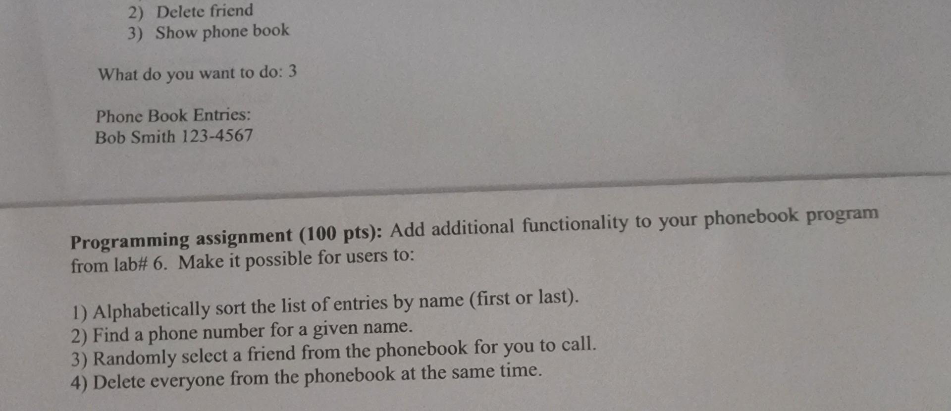 Solved Phone Book Application 1) Add friend 2) Delete | Chegg.com
