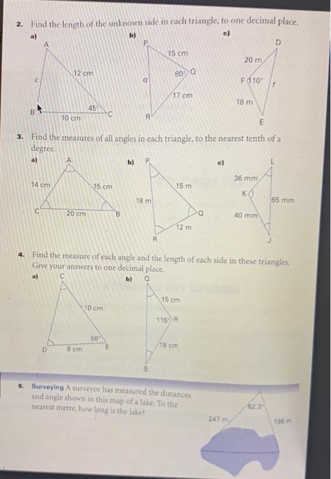 Solved 2. Find the length of the unknown side in each | Chegg.com