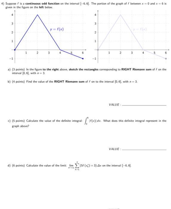 Solved 4) Suppose f is a continuous odd function on the | Chegg.com