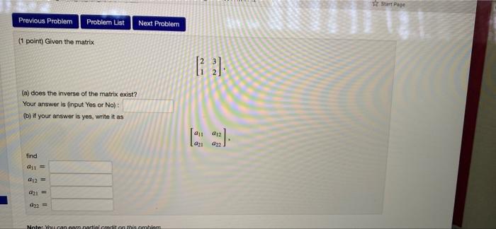 Solved Start Page Previous Problem Next Problem Probler List | Chegg.com
