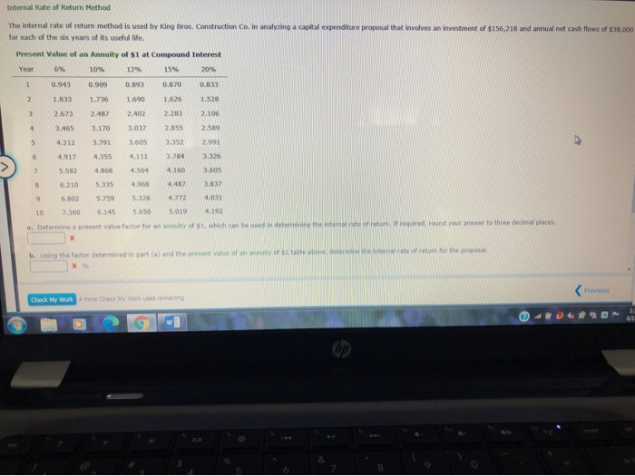 Solved Internal Rate of Return Method The internal rate of | Chegg.com