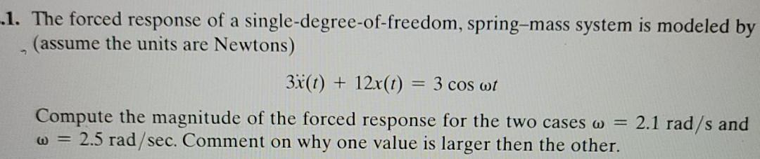 Solved -.1. The forced response of a | Chegg.com