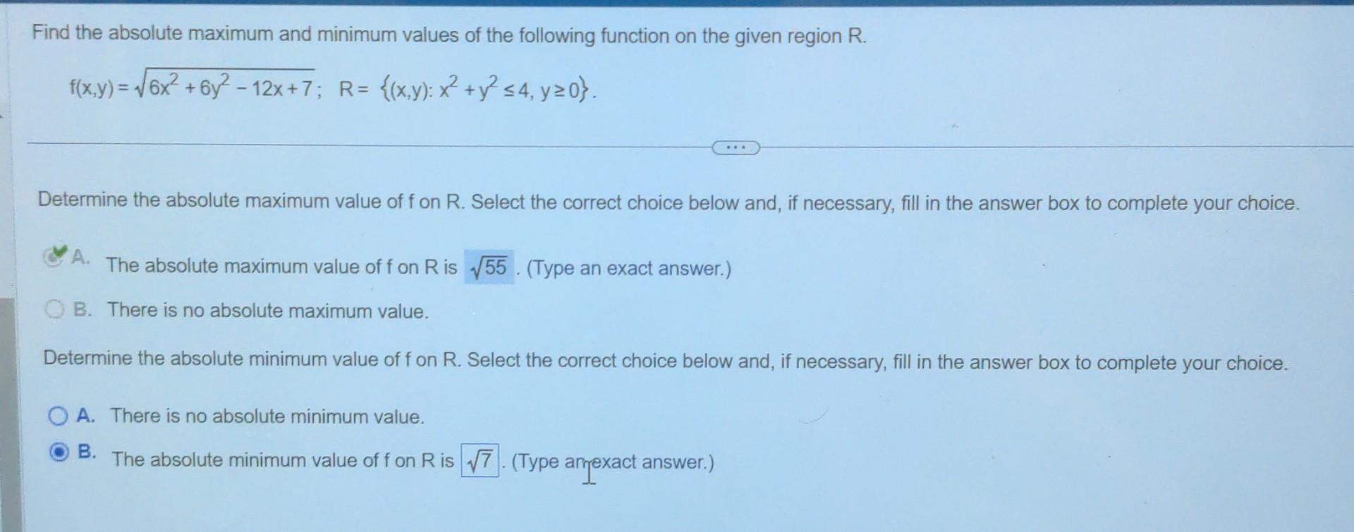 Solved Find The Absolute Maximum And Minimum Values Of The