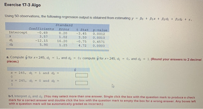 Solved Exercise 17-3 Algo Using 50 observations, the | Chegg.com Solved Exercise 17-3 Algo Using 50 observations, the | Chegg.com