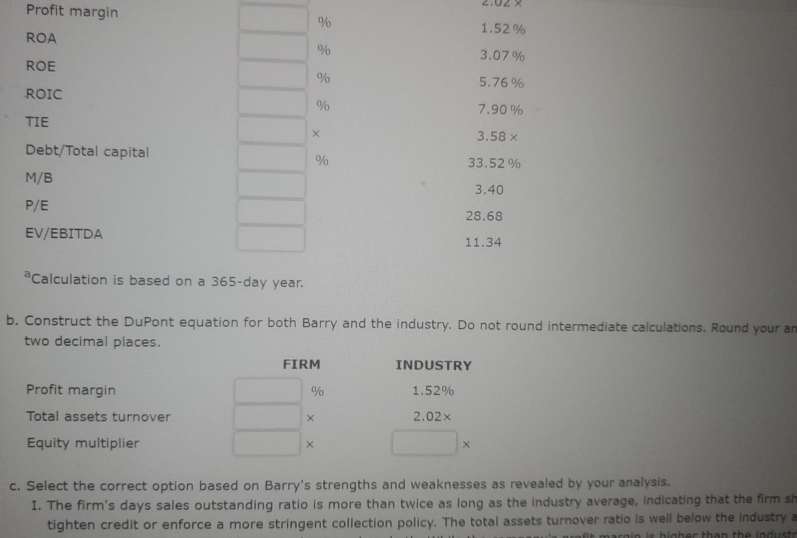 Solved Data for Barry Computer Co. and its industry averages | Chegg.com