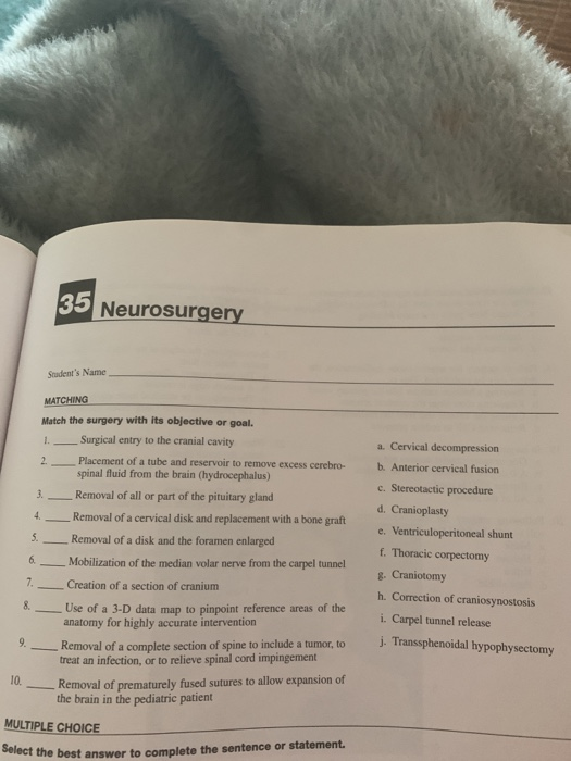 Solved 35 Neurosurgery Student's Name MATCHING Match the | Chegg.com