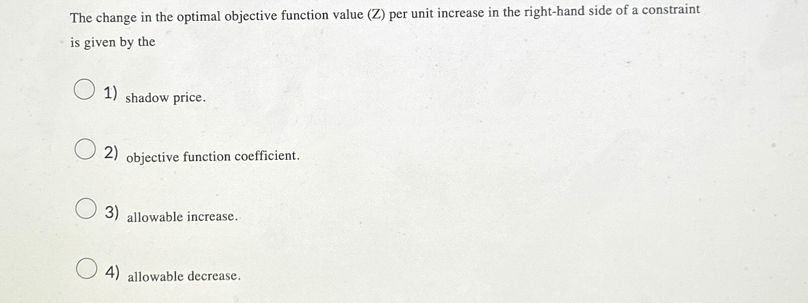 Solved The change in the optimal objective function value | Chegg.com