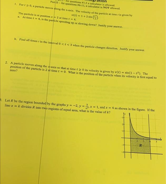 Solved 1. For t≥0, a particle moves along the x-axis. The | Chegg.com