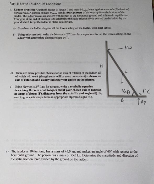 Solved Part 1: Static Equilibrium Conditions 1. Ladder | Chegg.com