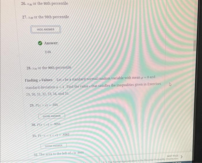 Solved For Problem 13 page 225; P(Z