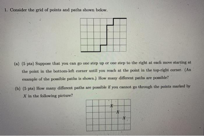 Solved 1. Consider the grid of points and paths shown below. | Chegg.com