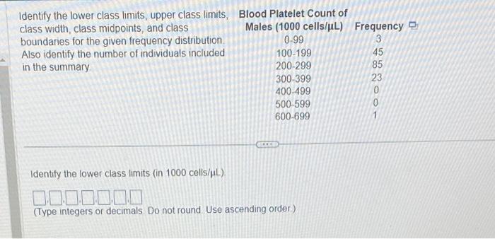 Solved Identify the lower class limits, upper class limits, | Chegg.com