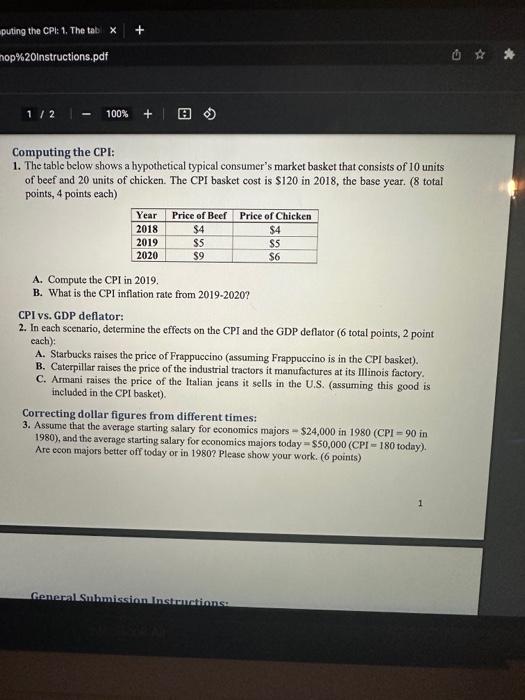 Solved Computing the CPI: 1. The table below shows a | Chegg.com