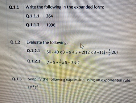 Solved Q.1.1 ﻿Write the following in the expanded | Chegg.com