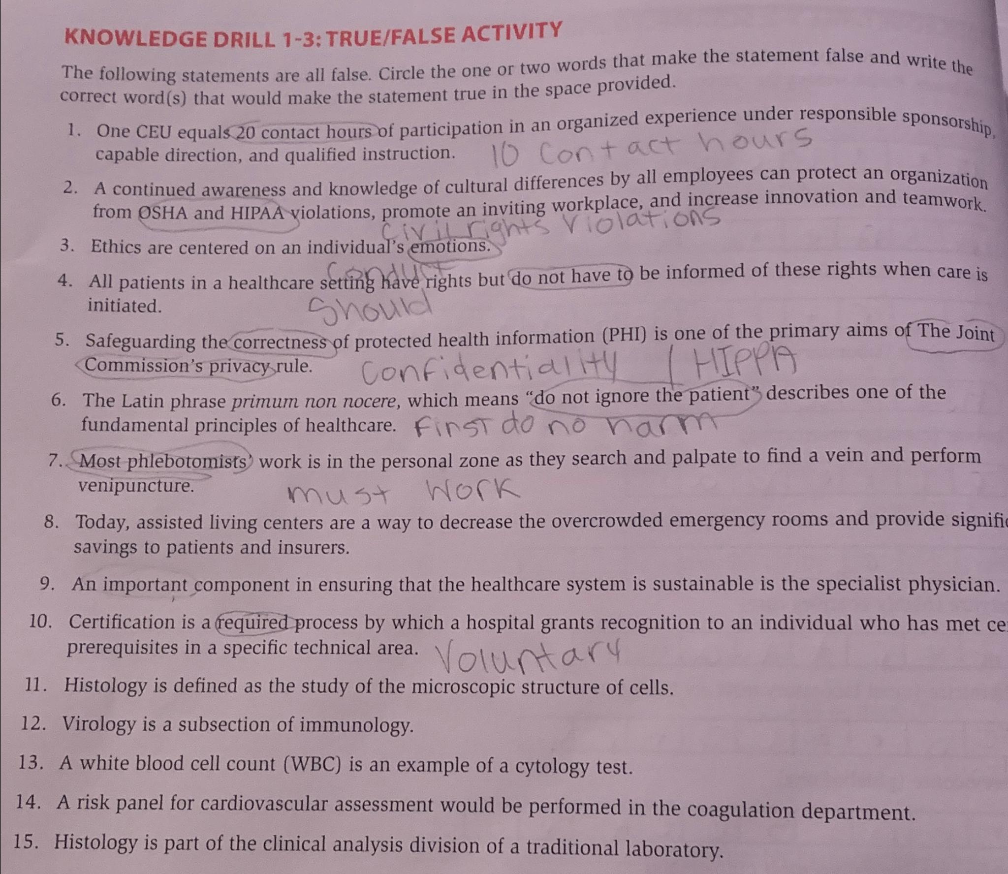 Solved KNOWLEDGE DRILL 1-3:TRUE/FALSE ACTIVITYThe following | Chegg.com