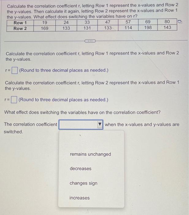 Solved Calculate The Correlation Coefficient R Letting Row