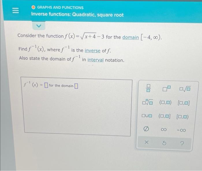 Solved GRAPHS AND FUNCTIONS = Inverse functions: Quadratic, | Chegg.com