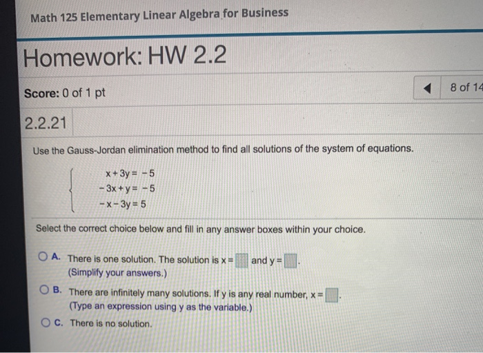 Solved Math 125 Elementary Linear Algebra for Business | Chegg.com