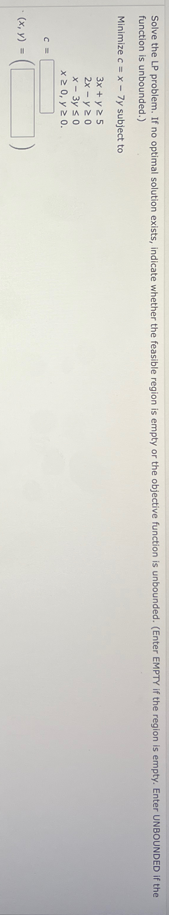 Solved Solve the LP problem. If no optimal solution exists, | Chegg.com