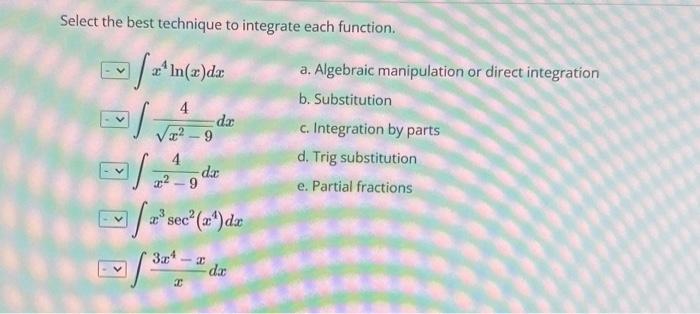 Solved Select the best technique to integrate each function. | Chegg.com