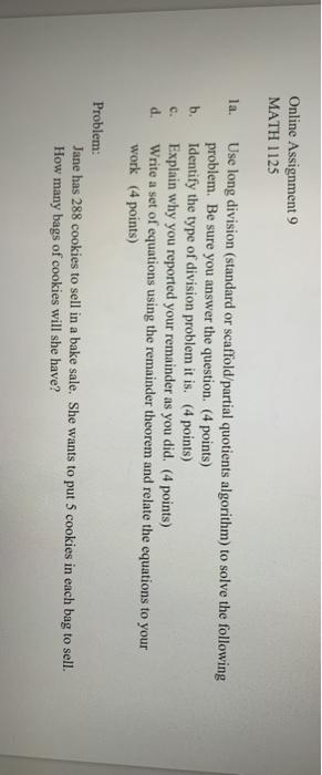 Solved Online Assignment 9 MATH 1125 la. b. Use long | Chegg.com