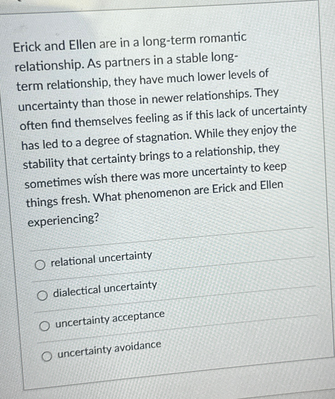 Solved Erick and Ellen are in a long-term romantic | Chegg.com