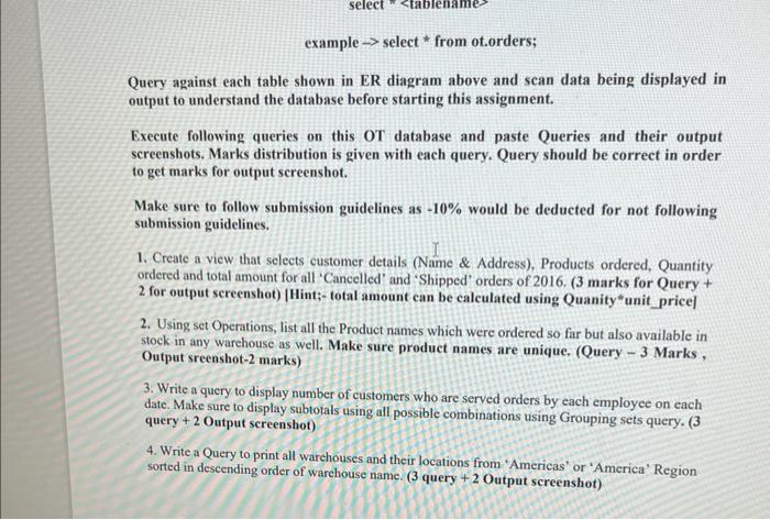example → select * from ot.orders; Query against each | Chegg.com