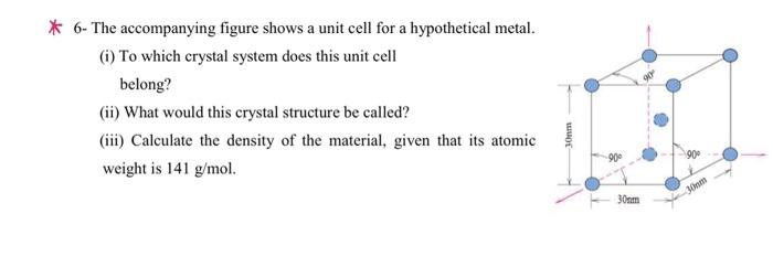 Solved * 6- The accompanying figure shows a unit cell for a | Chegg.com