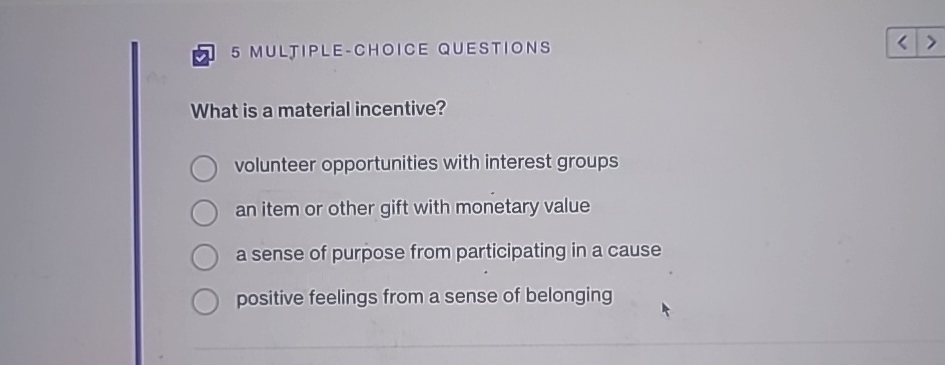 Solved 5 ﻿MULJIPLE-CHOICE QUESTIONSWhat is a material | Chegg.com
