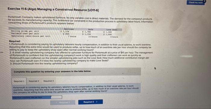 Solved Exercise 11-6 (Algo) Managing a Constrained Resource | Chegg.com