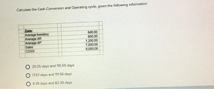 Solved Calculate the Cash Conversion and Operating cycle, | Chegg.com