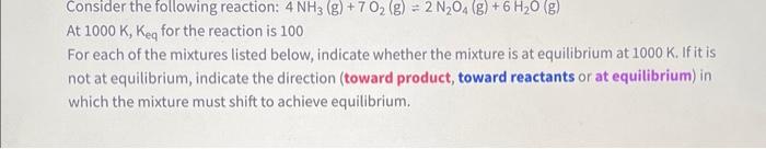 Solved Consider the following reaction: 4NH3( g)+7O2( g)=2 | Chegg.com