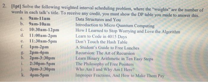 Solved a. c. 2. [1pt] Solve the following weighted interval | Chegg.com