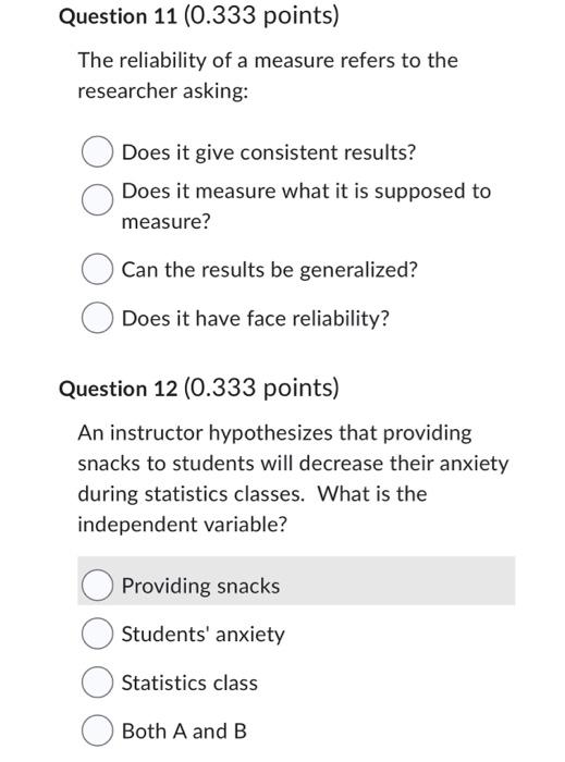 Solved The reliability of a measure refers to the researcher | Chegg.com